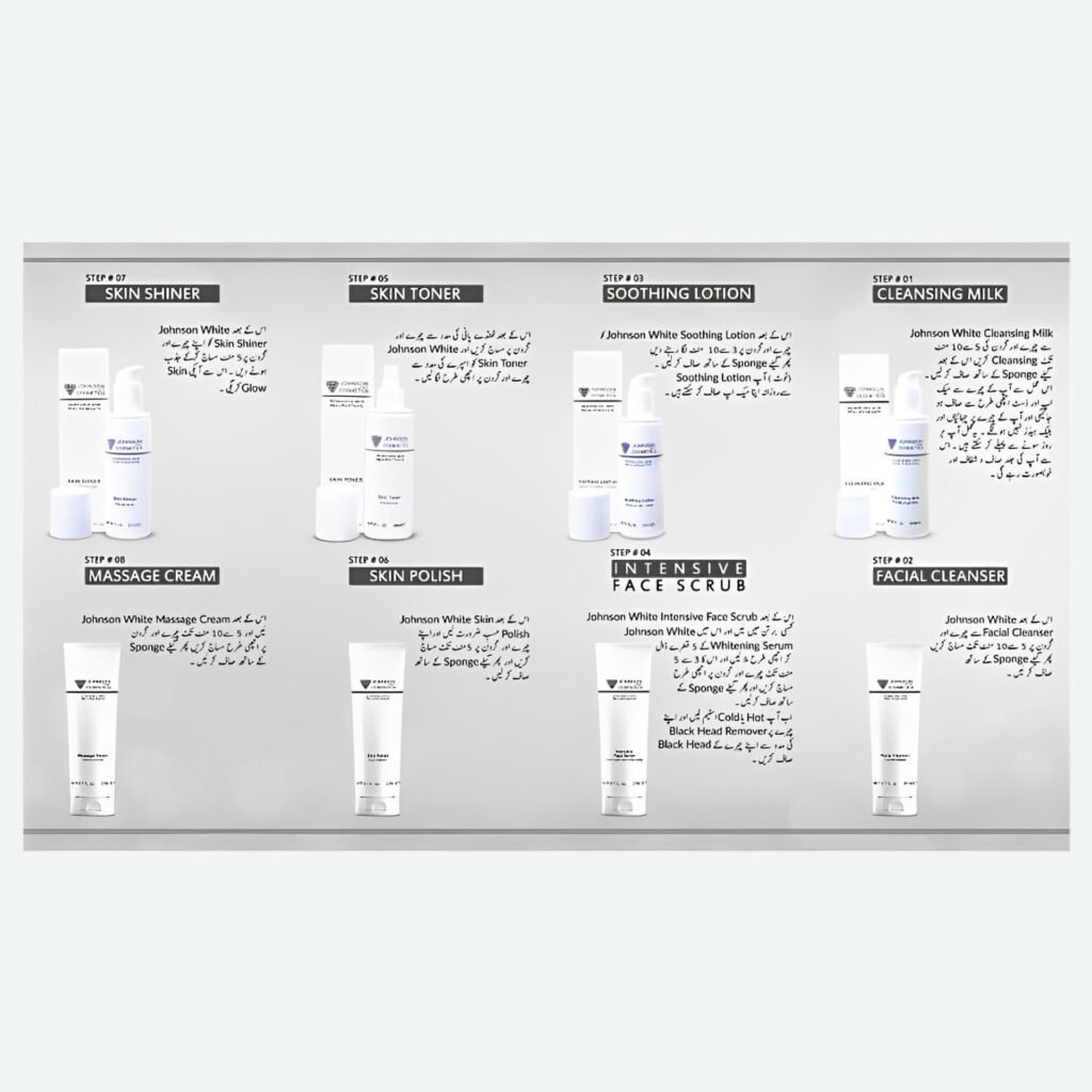 Johnson White Cosmetics Facial Kit (200ml Each) Pack of 5 + FREE Bleach Cream (28gm) – Johnson ...